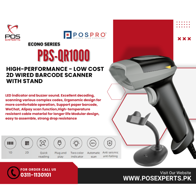 POS Experts: POSPRO QR-1000 ECONO SERIES | 2D WIRED BARCODE SCANNER